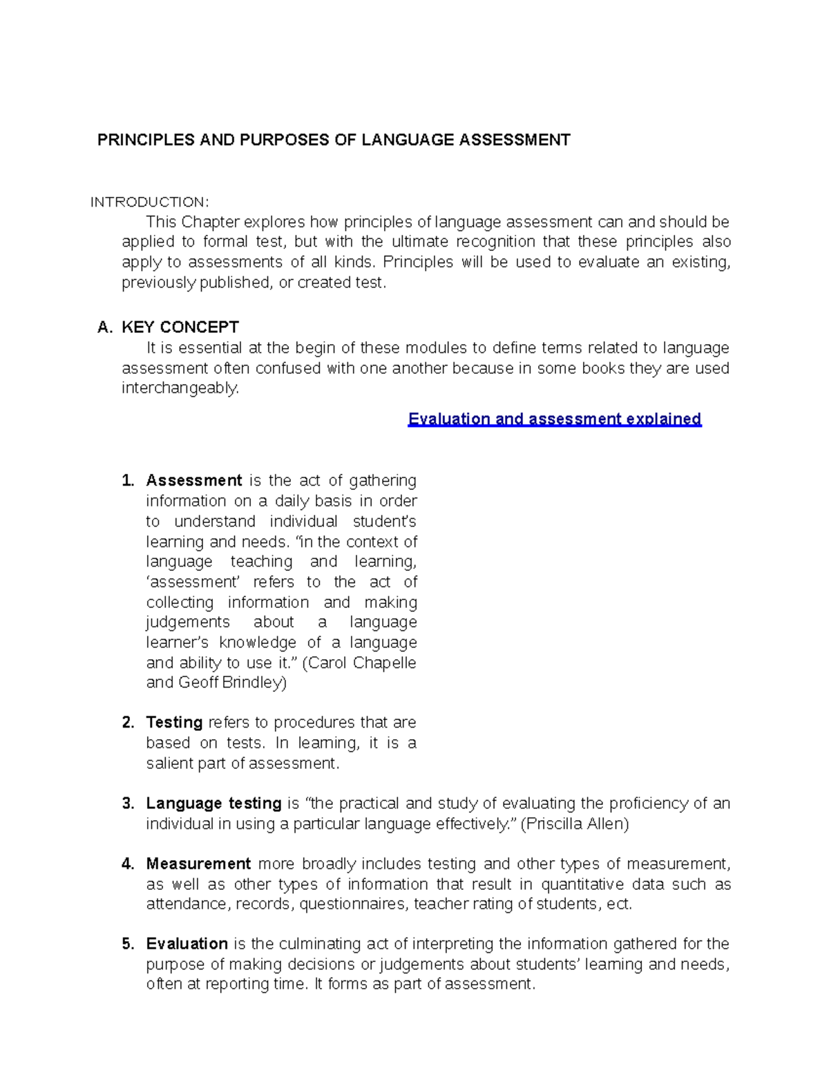 Chapter 1 - Principles of Language Assessment and Evaluation - Studocu