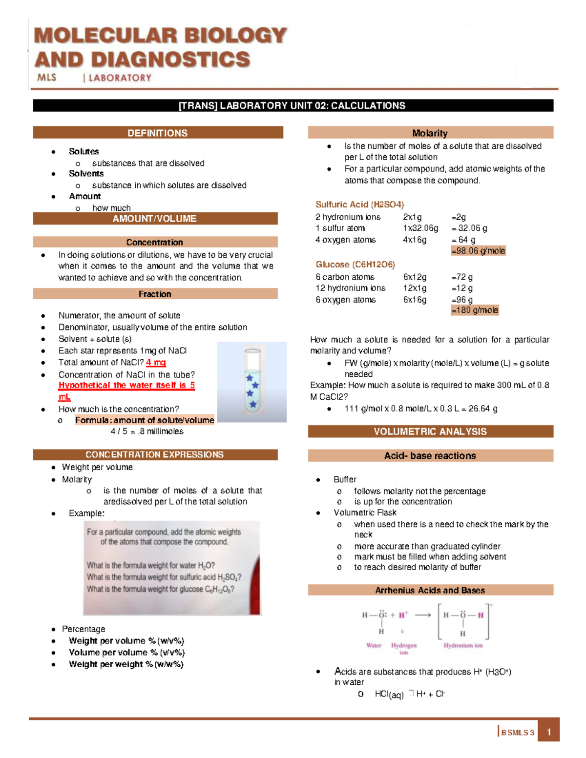 LAB UNIT 02: CALCULATIONS IN MOLECULAR BIOLOGY LAB - Studocu