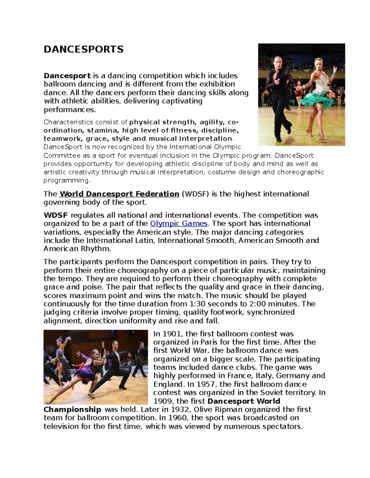 UNIT-I- Dancesports - This is a PE lesson - DANCESPORTS Dancesport is a dancing competition ...