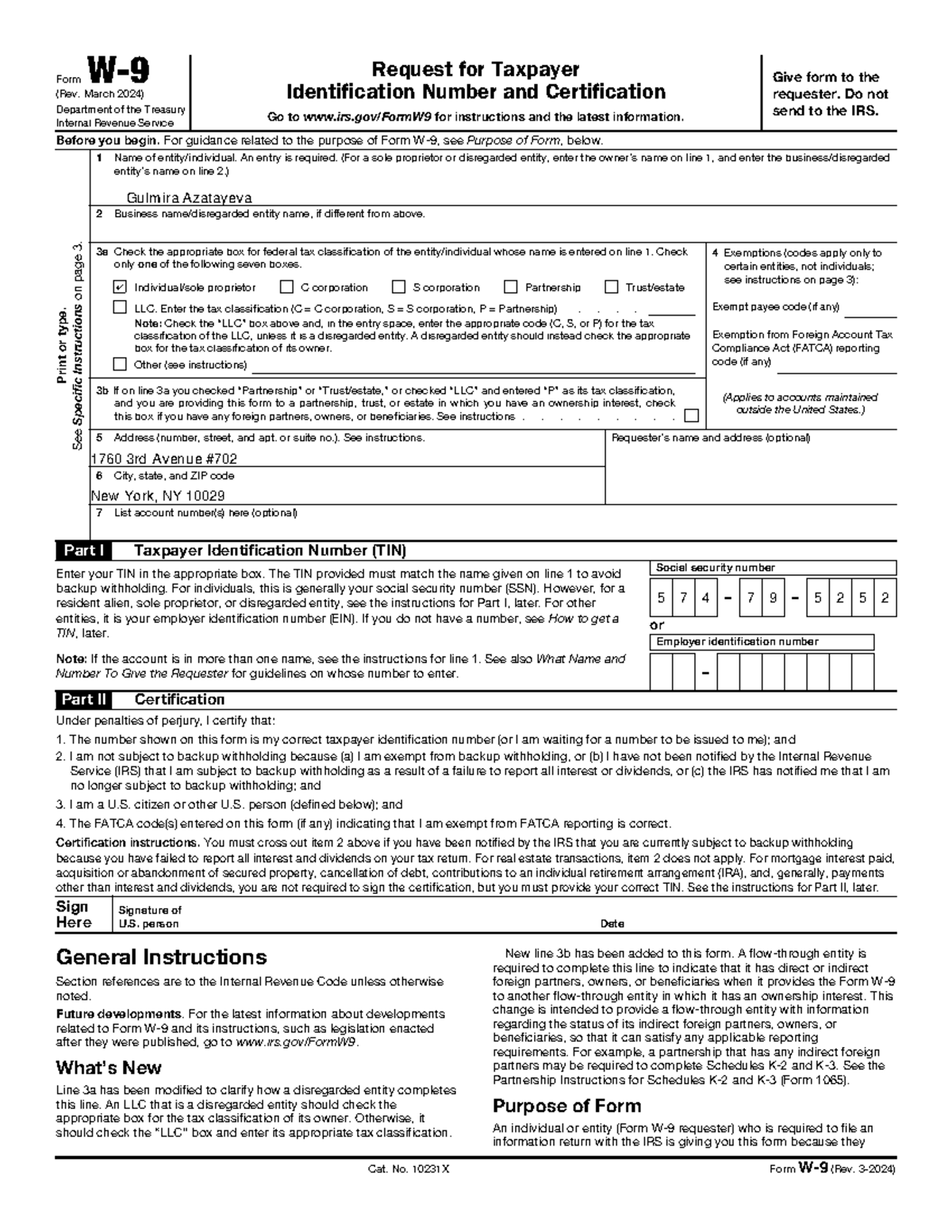Form W-9 (Rev. March 2024) - Request for Taxpayer ID Certification ...