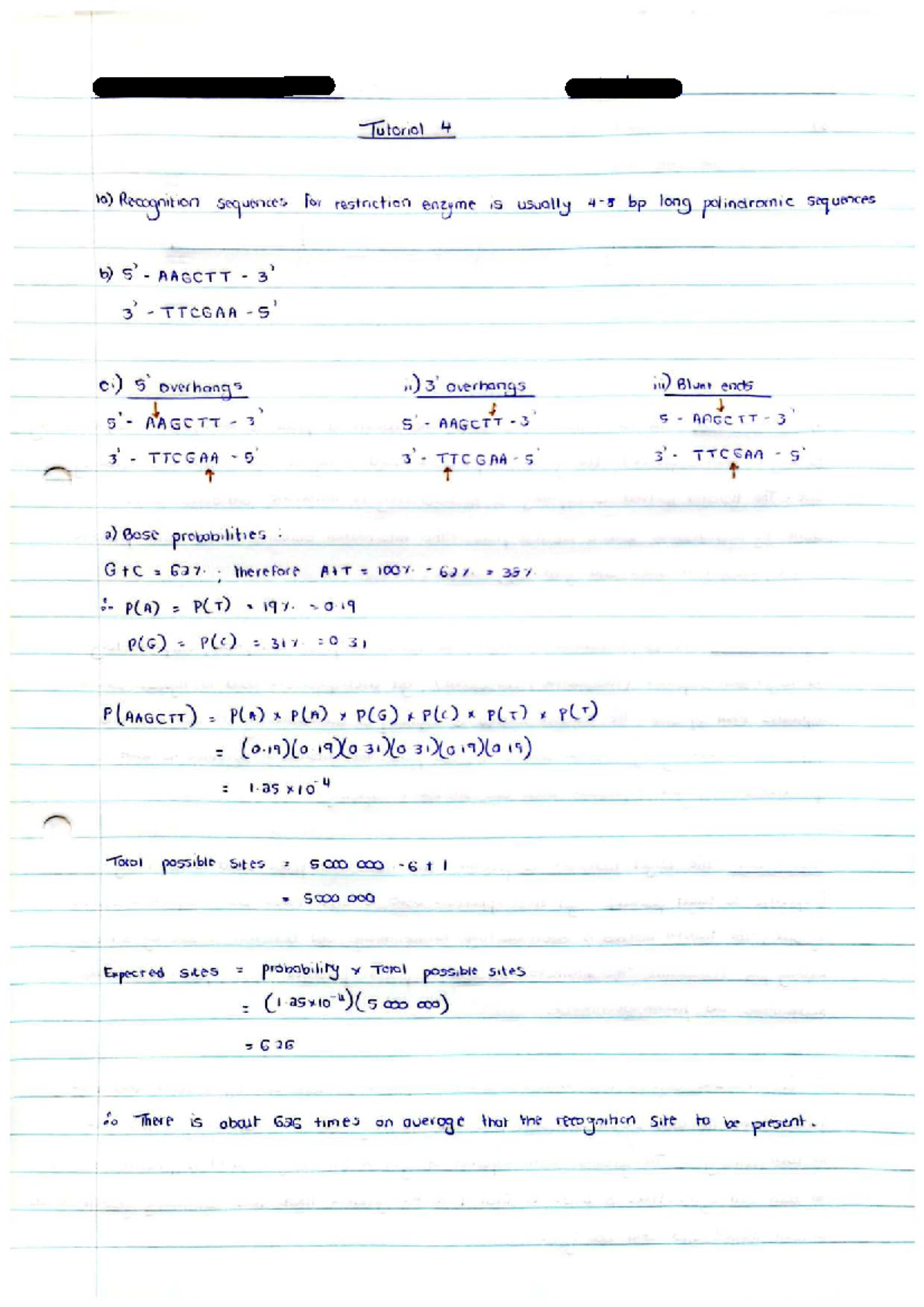 GTS Tut Assignment 4: Recognition Sequences & Blotting Techniques - Studocu