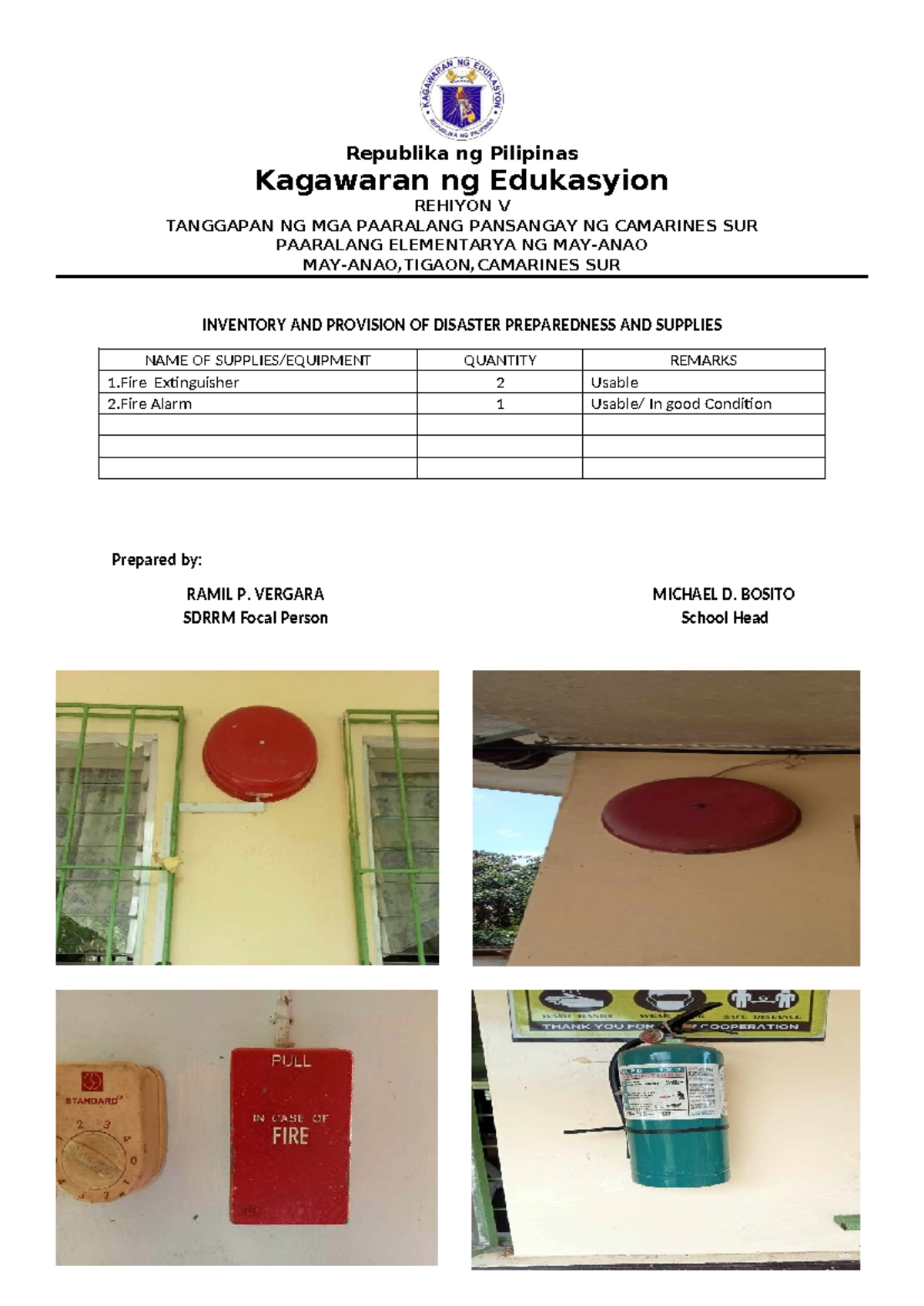 Disaster Preparedness Report SY: Fire and Earthquake Drills at ...