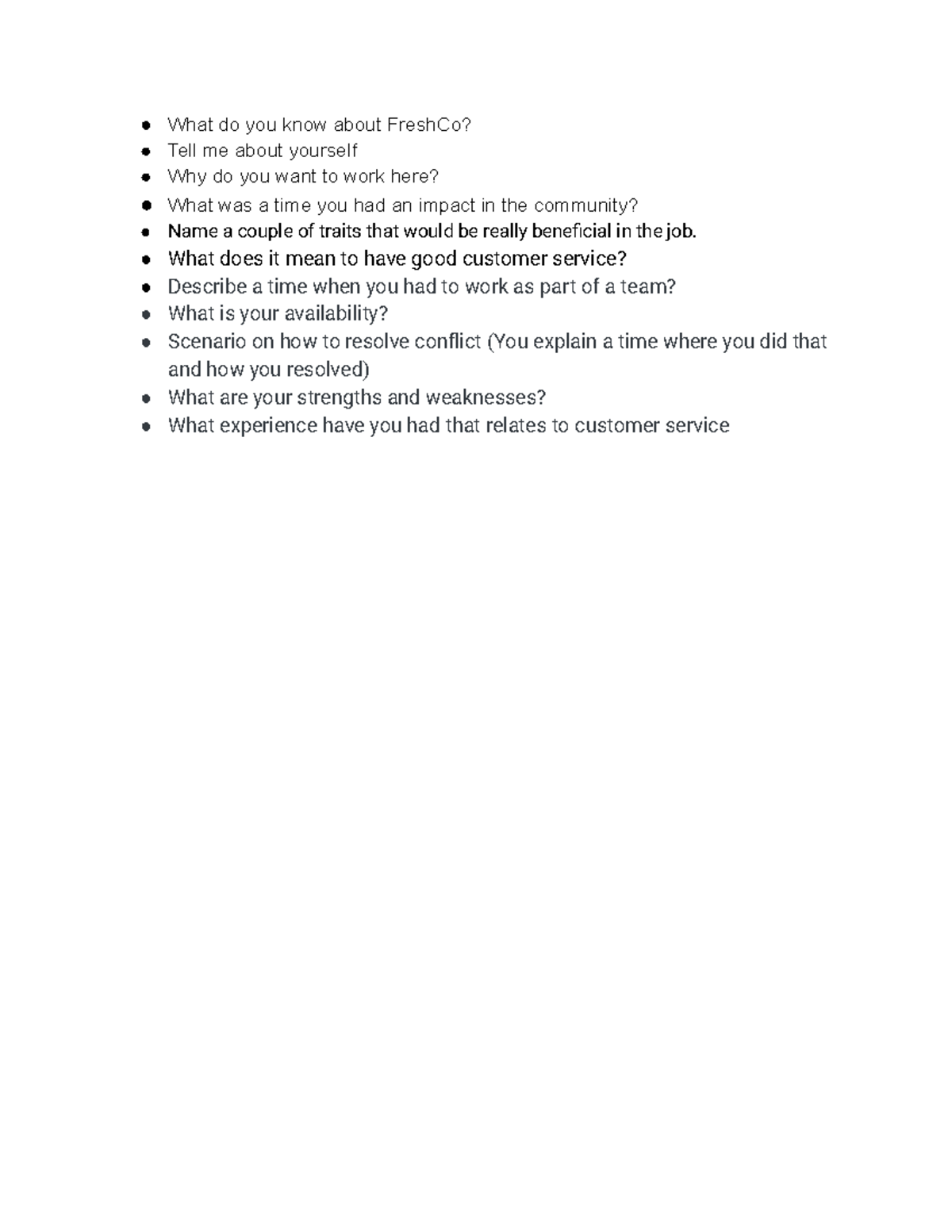 FreshCo Interview Prep: Common Questions & Tips - Studocu