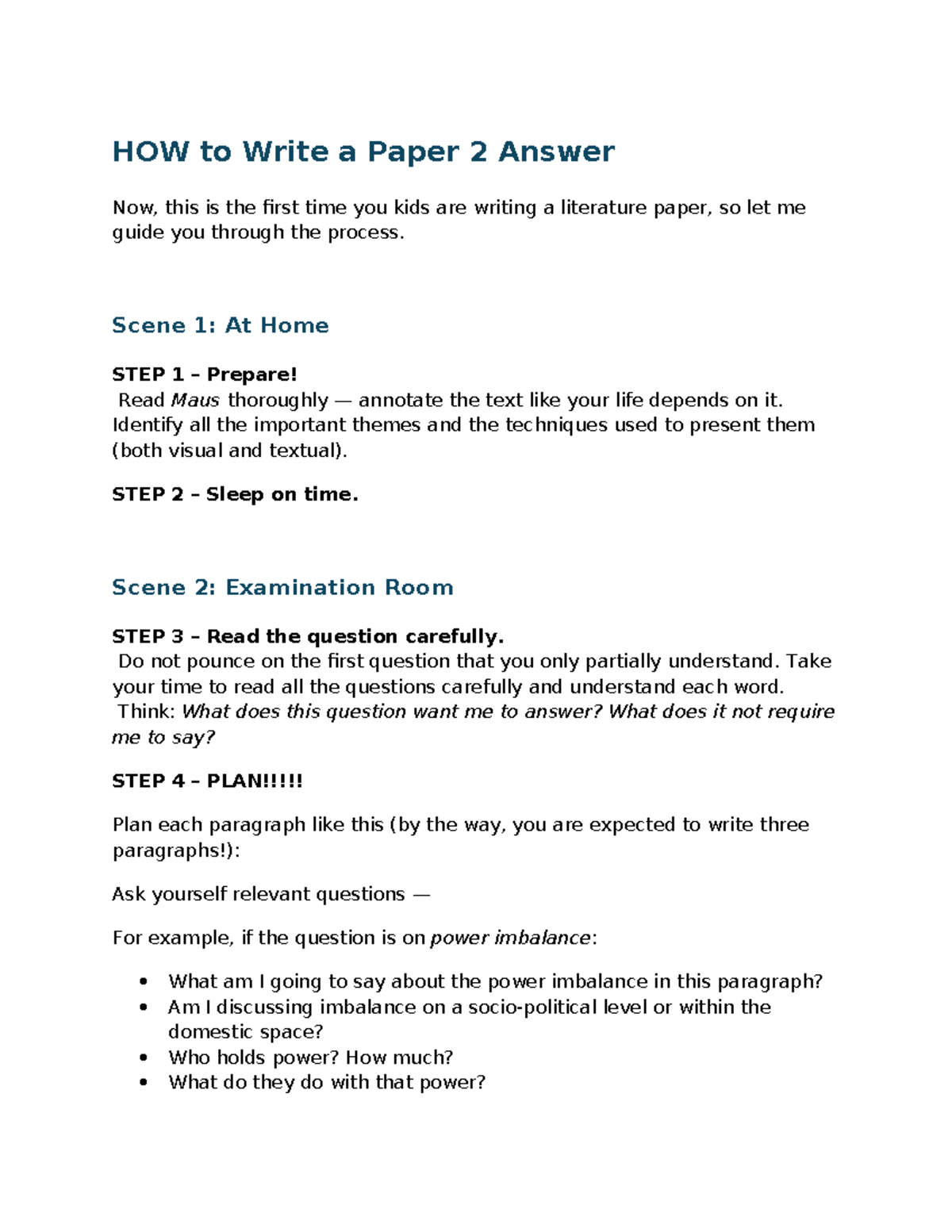 Guidelines for Writing a Paper 2 Answer in Literature - Studocu