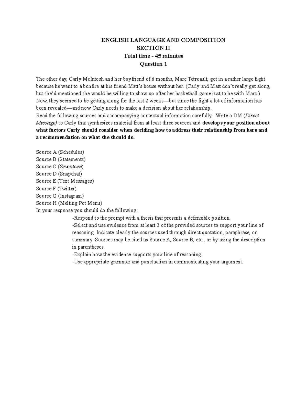 ENGL 101: High School Drama Direct Message Writing Prompt Analysis ...