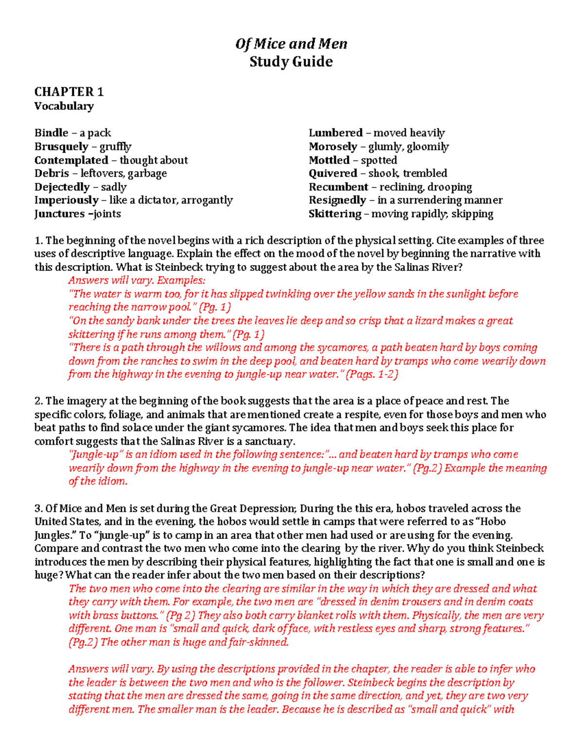 Of Mice and Men Study Guide - CHAPTER 1 & 2 Themes and Character ...