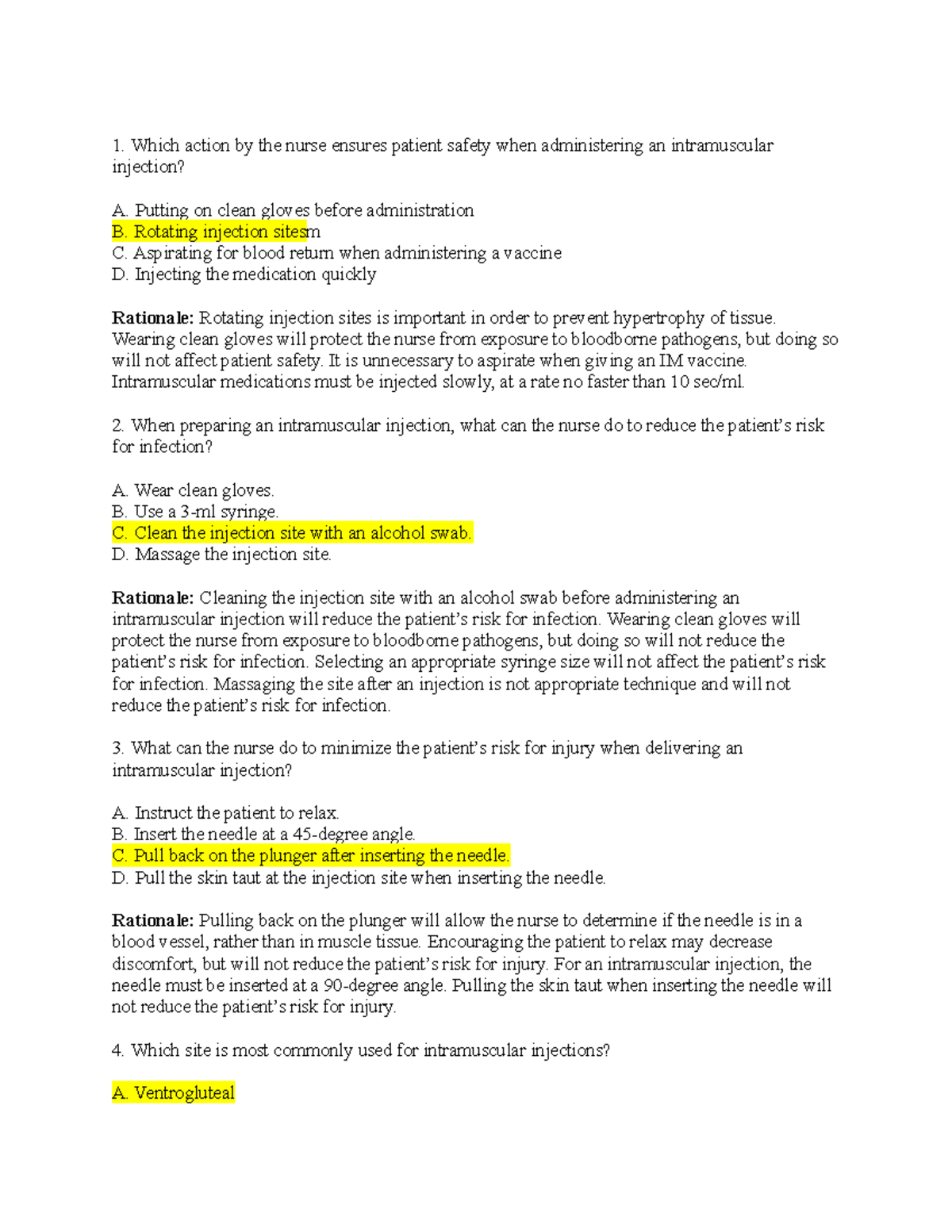 Intramuscular Injection Quiz: Key Practices and Patient Safety - Studocu