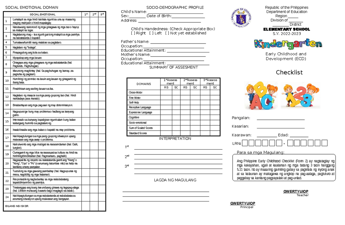 ECD Social Emotional Domain Assessment: Pre-Mid-Post Evaluation - Studocu