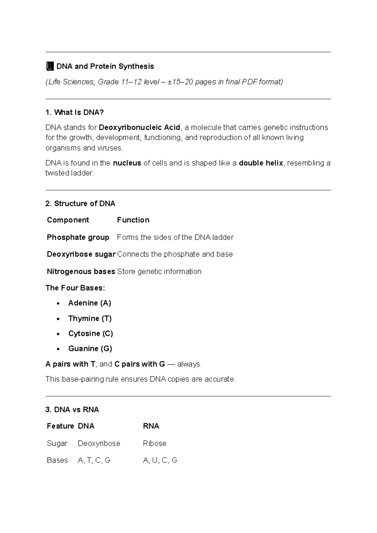DNA and Protein Synthesis (Life Sciences, Final Exam Notes) - Studocu