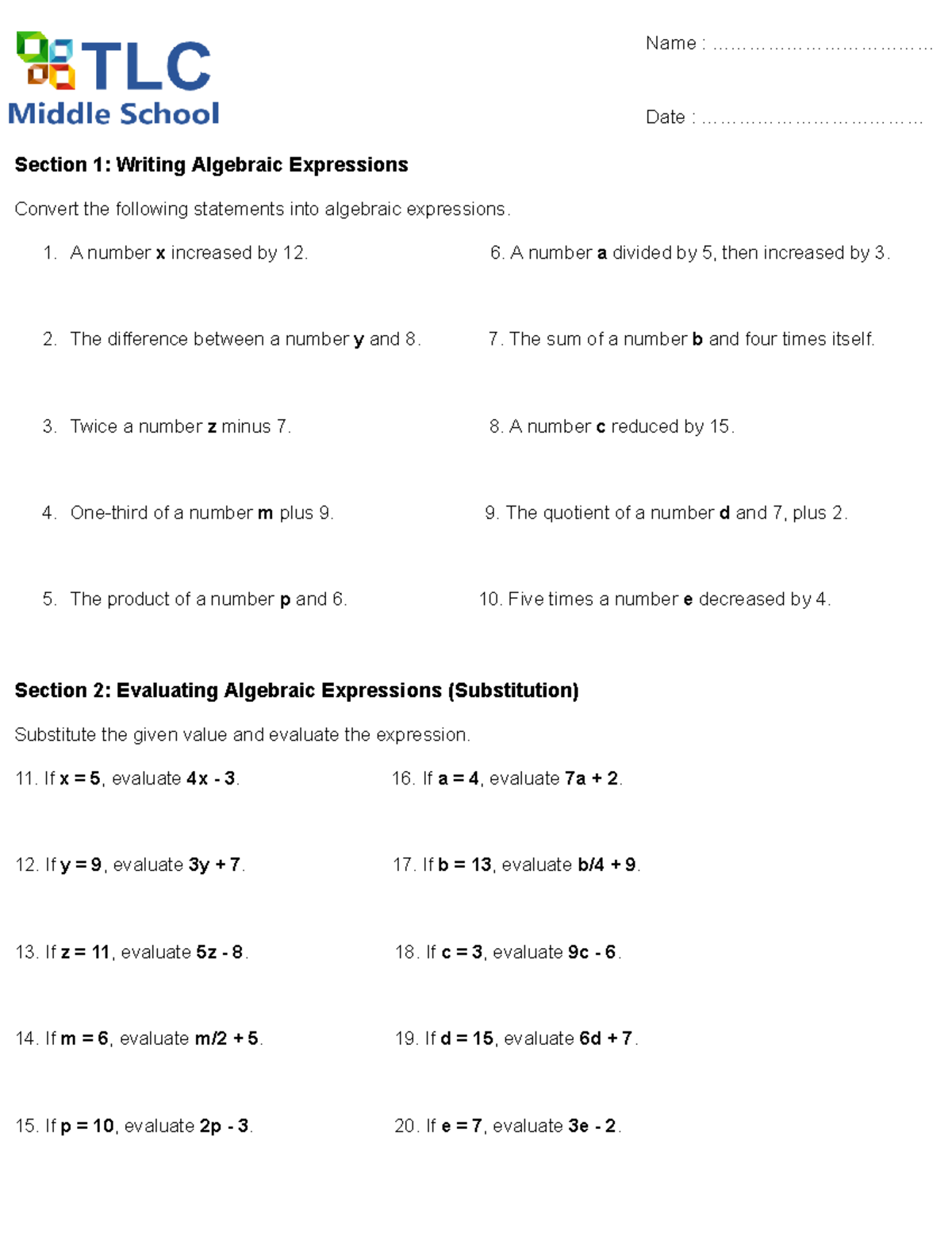 Algebraic Expressions & Evaluations: Math 101 Final Exam Review - Studocu