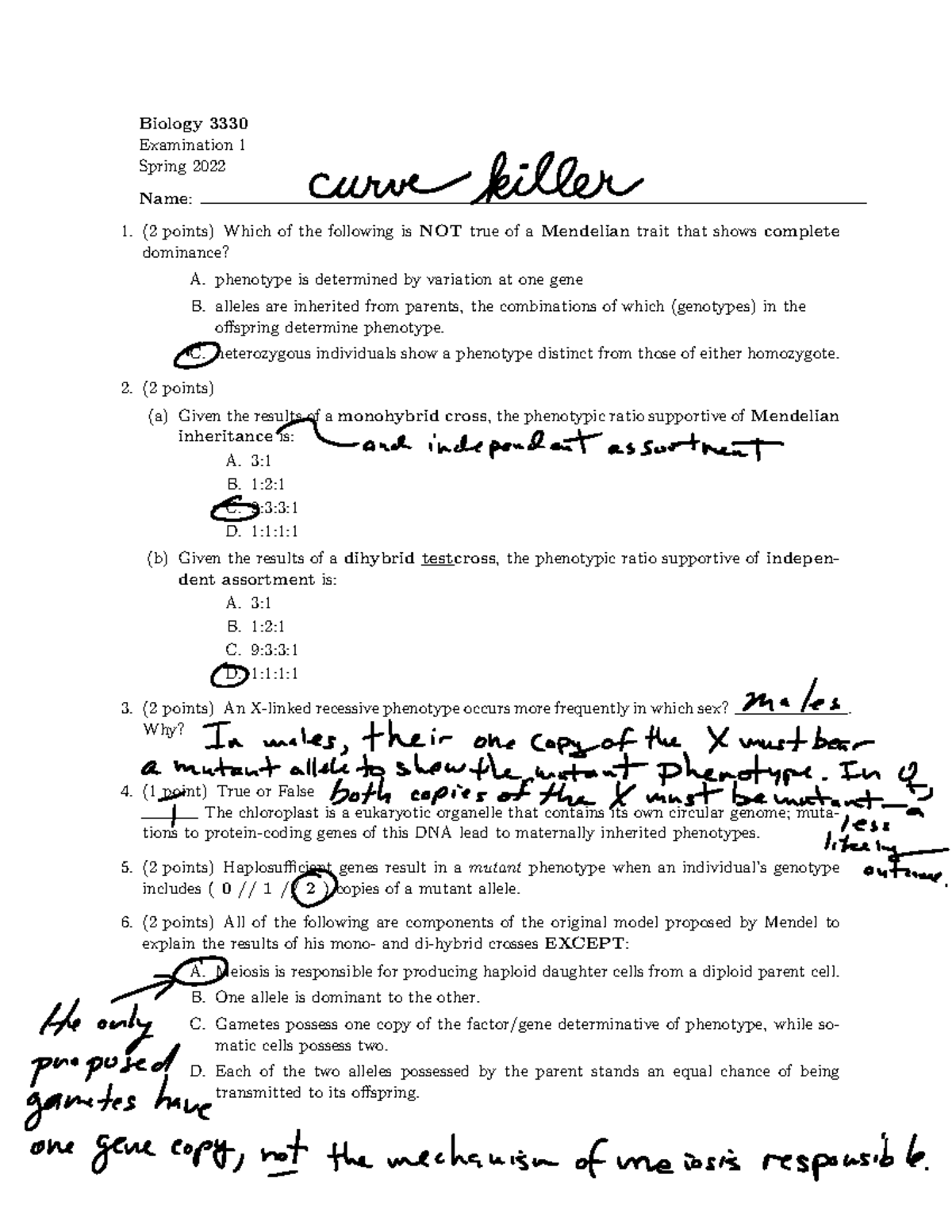 Biology 3330 Final Exam Review: Mendelian Inheritance Concepts - Studocu