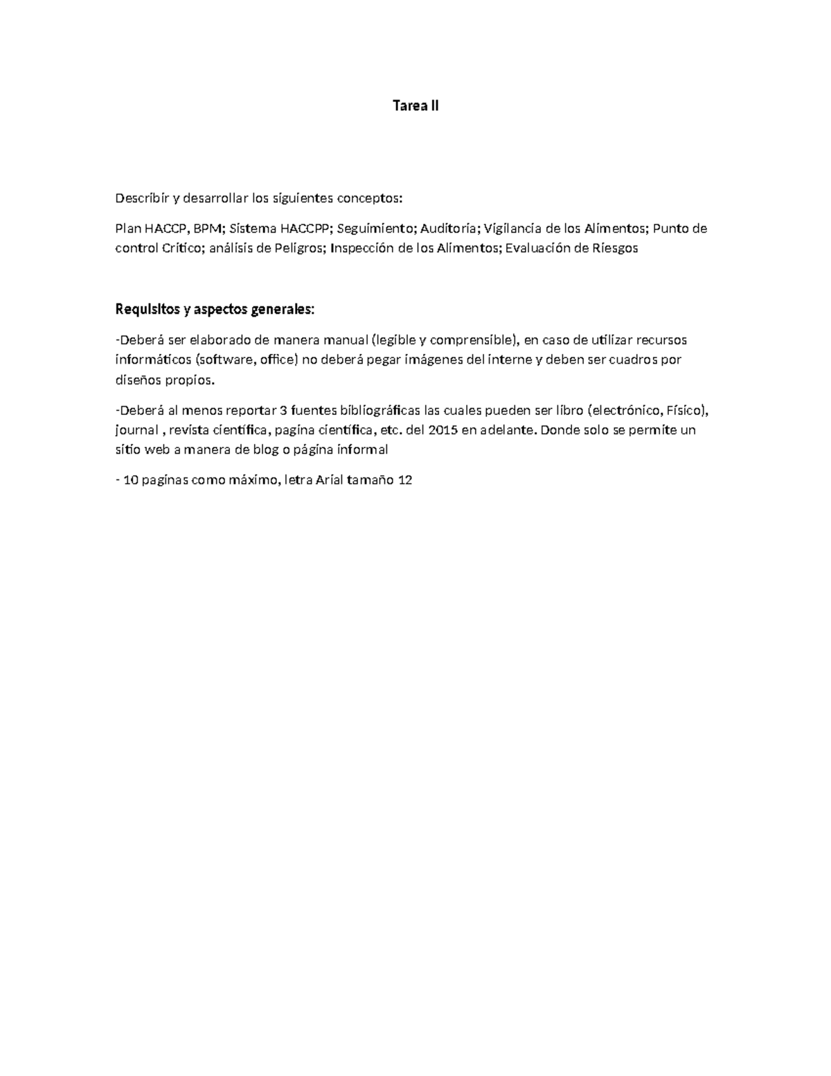 Tarea V: Desarrollo del Plan HACCP y Requisitos de Inspección - Studocu