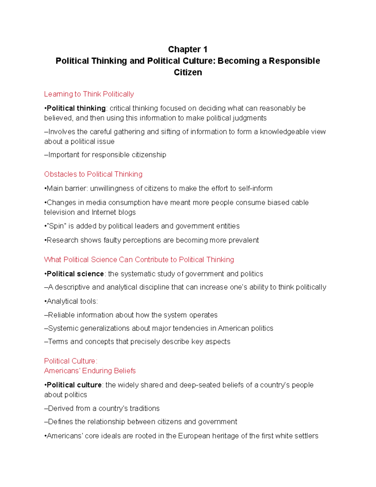 POL101: Chapter 1 Notes on Political Thinking & Culture - Studocu