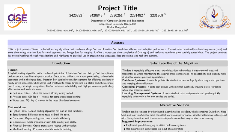 CSE211: Timsort - A Hybrid Sorting Algorithm Overview - Studocu