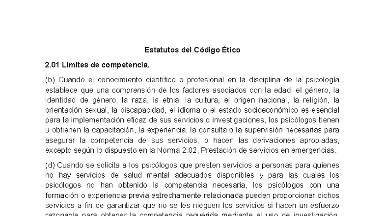 Estatutos del Código Ético en Psicología: Competencia y ...