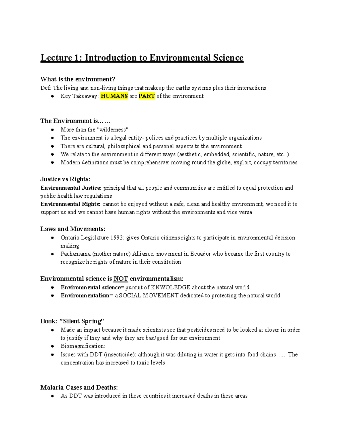 ENV100 - Lecture Notes: Intro to Environmental Science & Scientific ...
