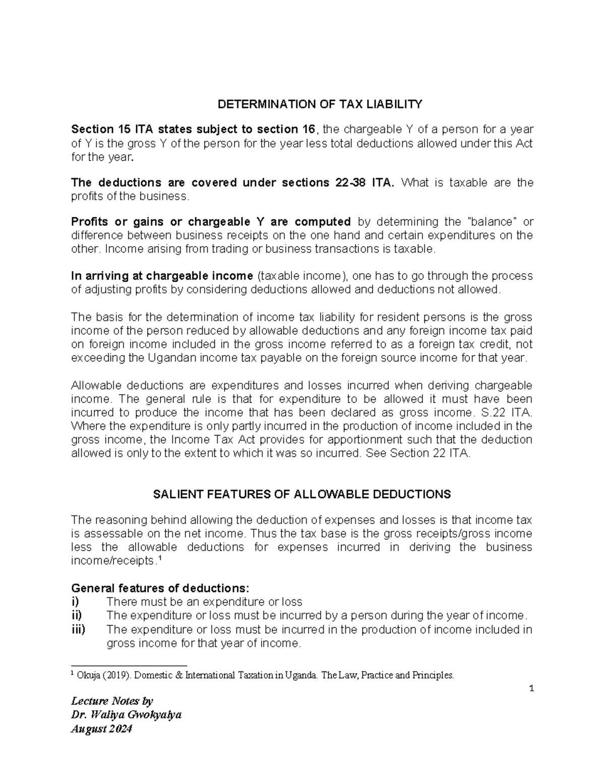 Allowable Deductions in Tax Liability: Insights from ITA Sections 15-33 ...