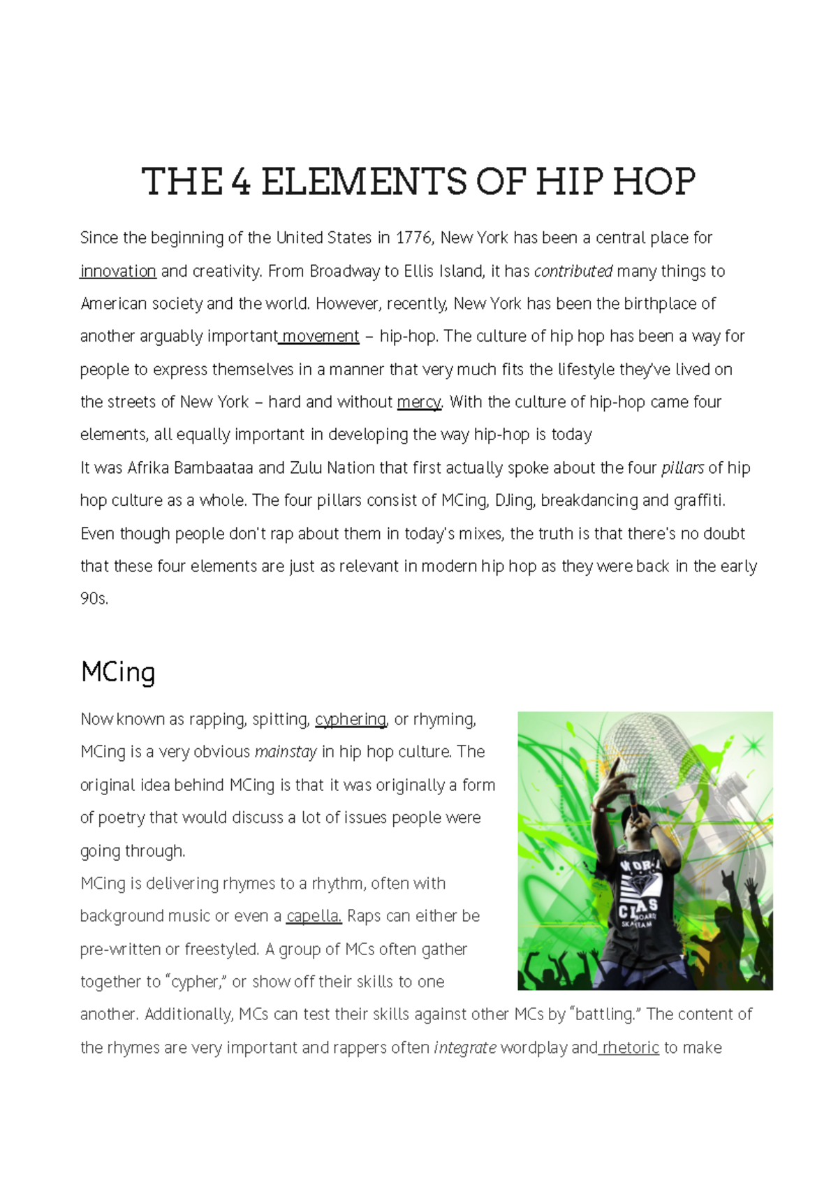 THE+4+ Elements+OF+HIP+HOP - THE 4 ELEMENTS OF HIP HOP Since the ...