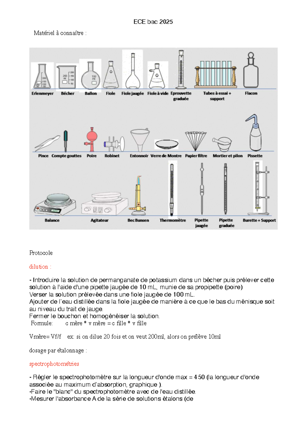 Protocole de Dilution et Dosage - ECE Bac 2025 - Studocu