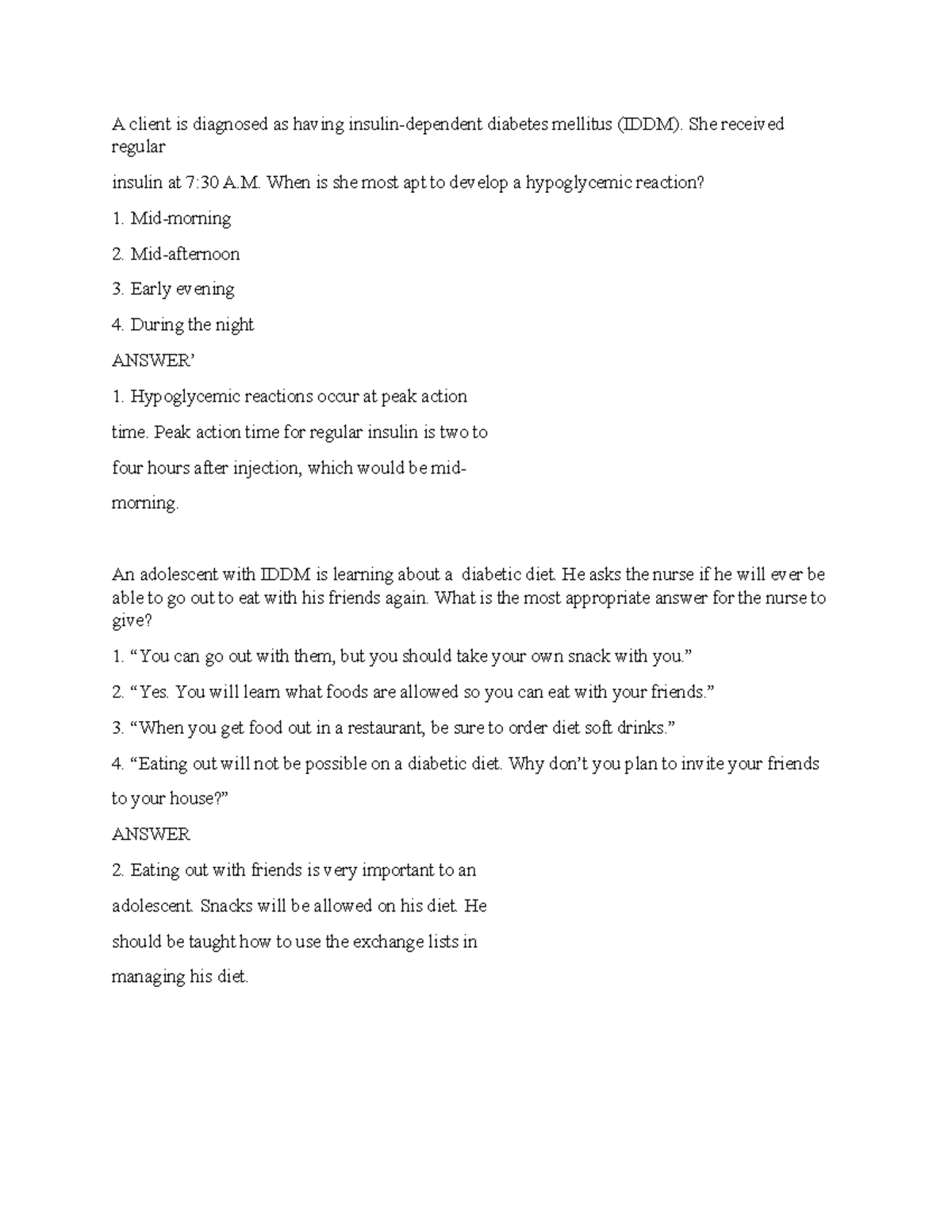 Diabetes Q&A - Practice Questions and Answers - A client is diagnosed ...