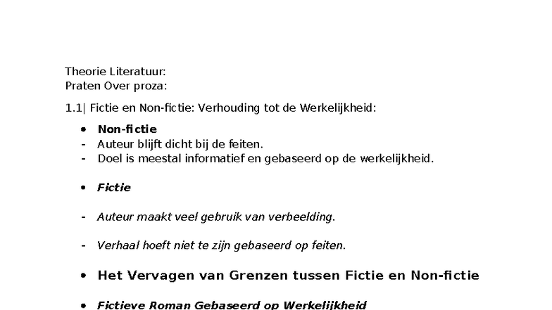 Theorie Literatuur: Fictie, Non-Fictie en Literaire Kenmerken - Studeersnel