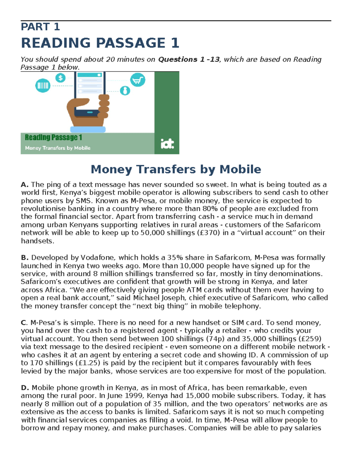 Reading Passage 1: Money Transfers & Women's Economic Role - IELTS PART ...