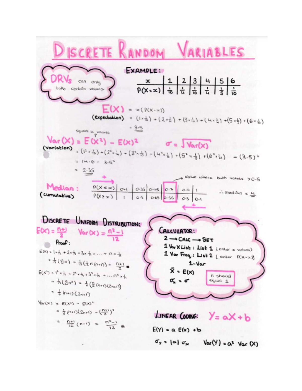 Maths 123456: Discrete Random Variables Notes - Studocu