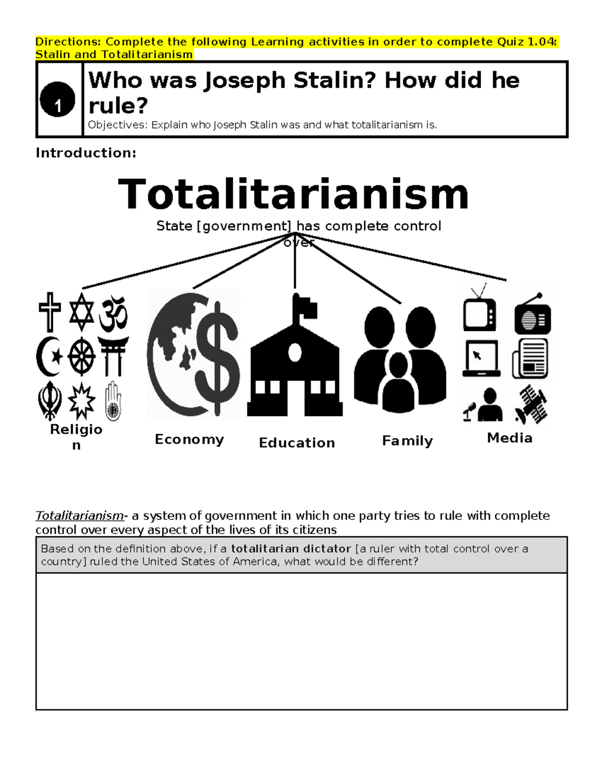 Quiz 1: Understanding Stalin's Totalitarian Regime in the USSR - Studocu