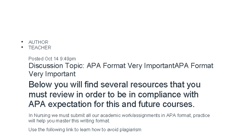 APA Format Guidelines for Discussion Posts - Nursing Course - Studocu