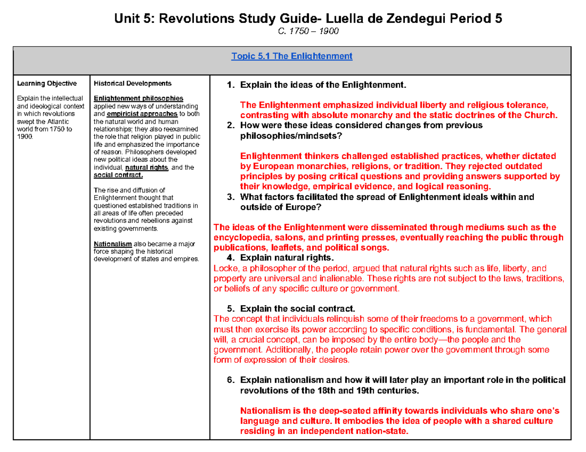 AP World History (APWH) Unit 5 Final Exam Study Guide: Revolutions 1750 ...