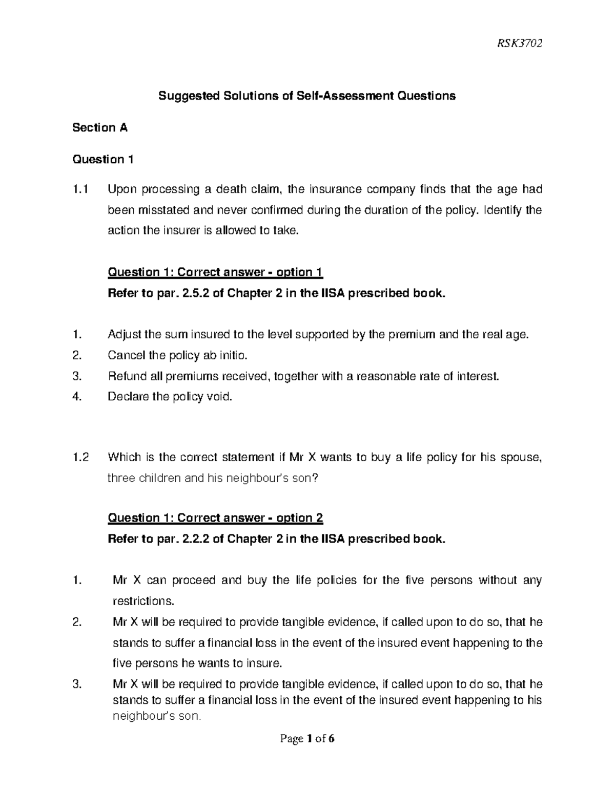IISA 101: Exam Paper Solutions for Self-Assessment Questions - Studocu