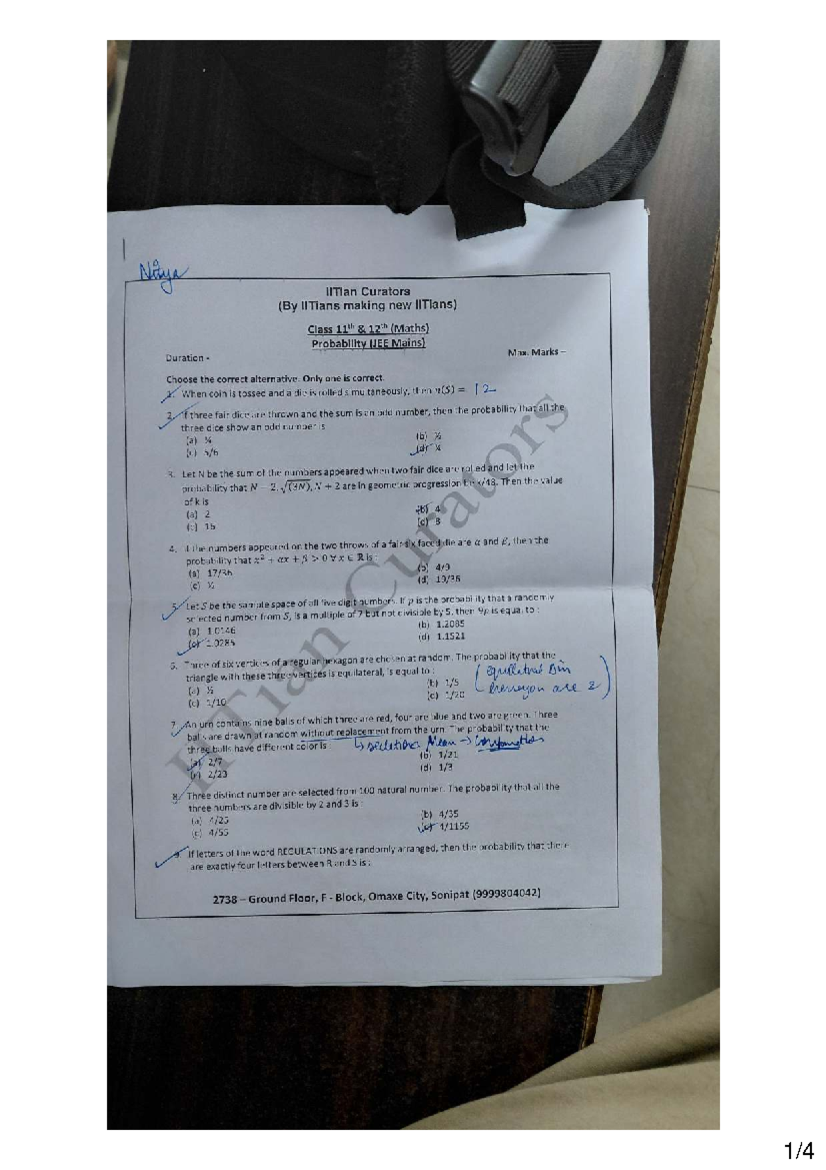 Probability Concepts and Problems for JEE Mains (Class 11 & 12) - Studocu