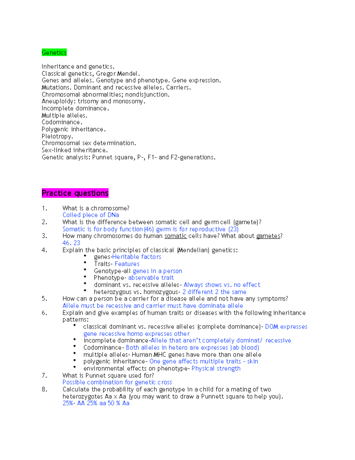 BIO2402 Study Guide: Classical Genetics & Inheritance Concepts - Studocu