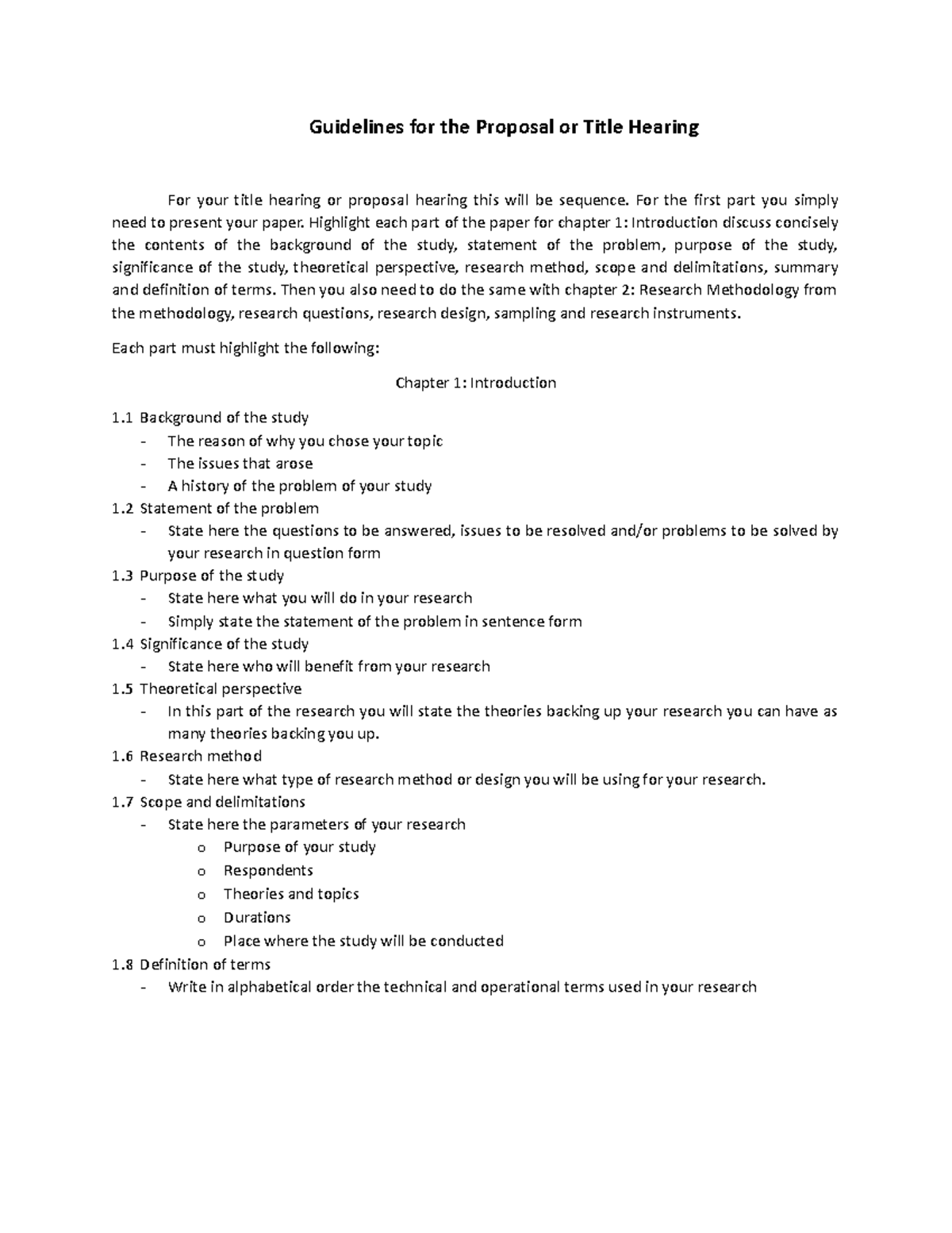 Proposal Hearing Guidelines: Key Steps for Chapters 1 & 2 - Studocu