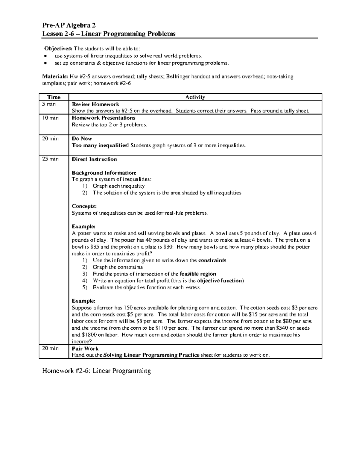 Unit 2 - Lesson 6 - Linear Programming: Real-World Applications - Studocu