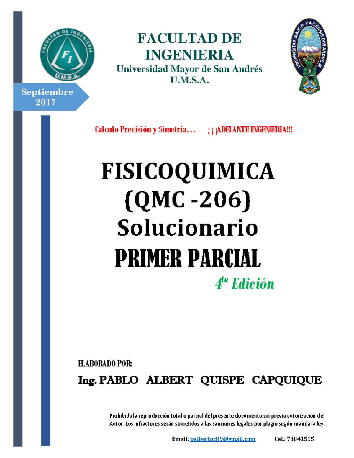 1.Primer Parcial - fisicoquimica - Septiembre 2017 FISICOQUIMICA (QMC ...