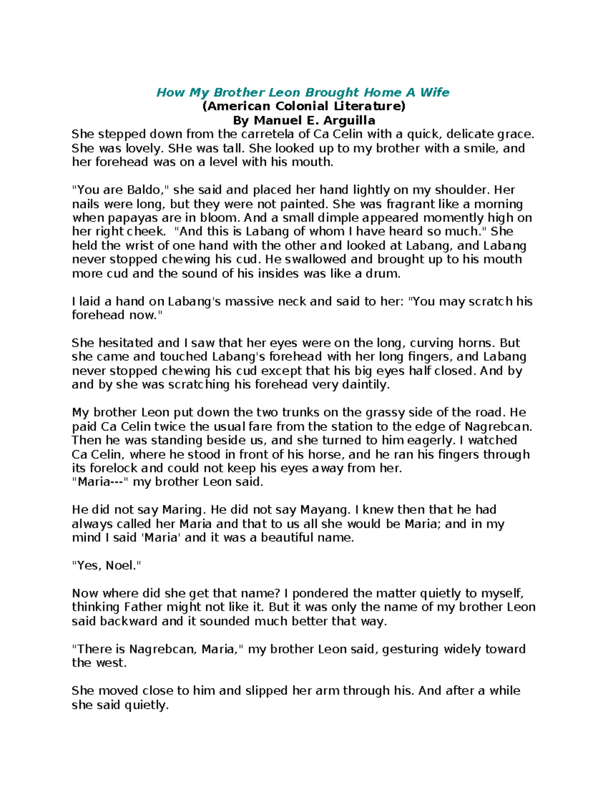 How My Brother Leon Brought Home A Wife (Comprehension Guide) - Studocu