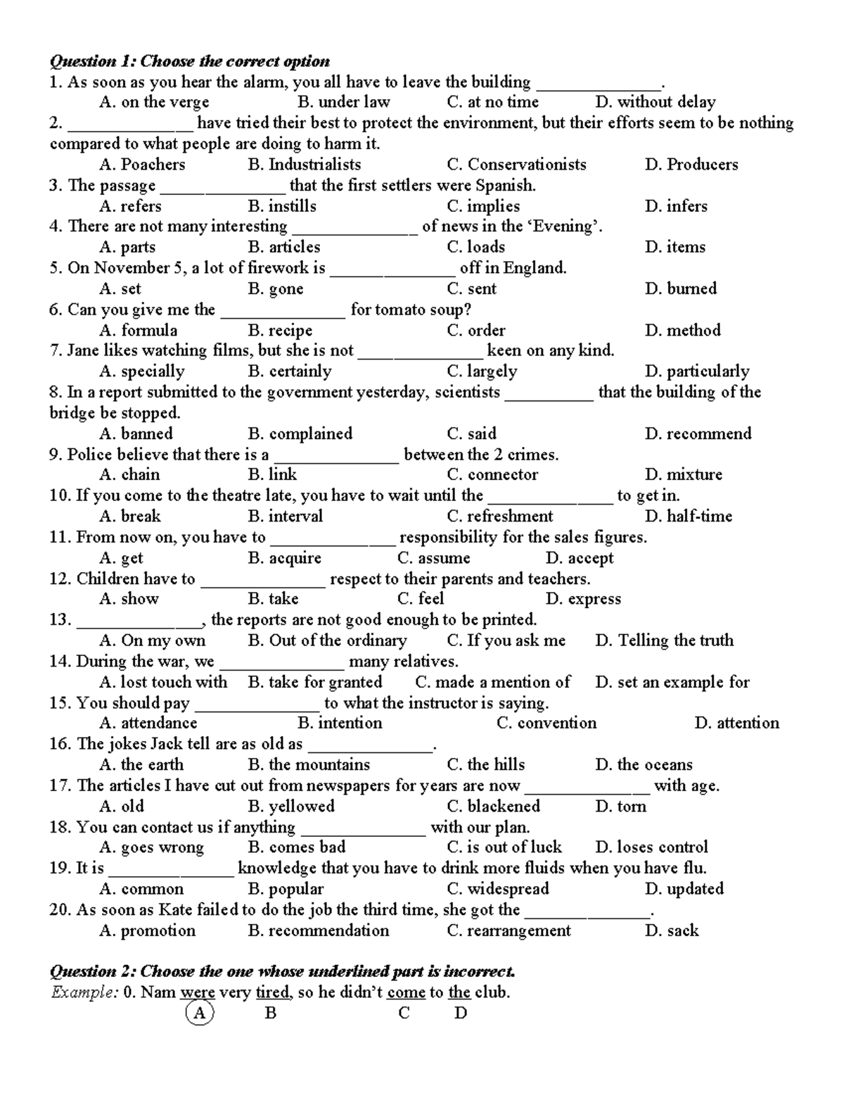 Quiz: Vocabulary and Grammar Practice Questions for ĐỂ SỐ 15 - Studocu