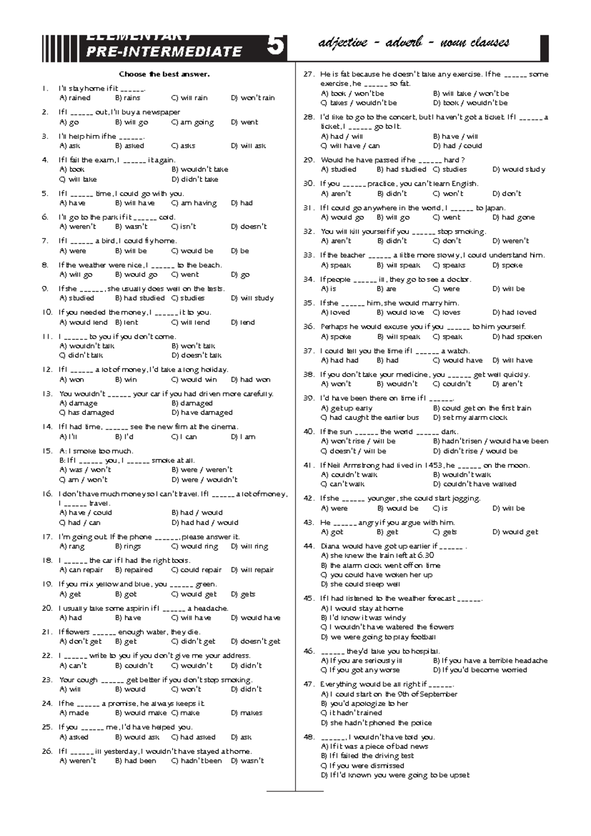 Elementary 5 Adjective, Adverb, and Noun Clauses Test 1 - Studocu