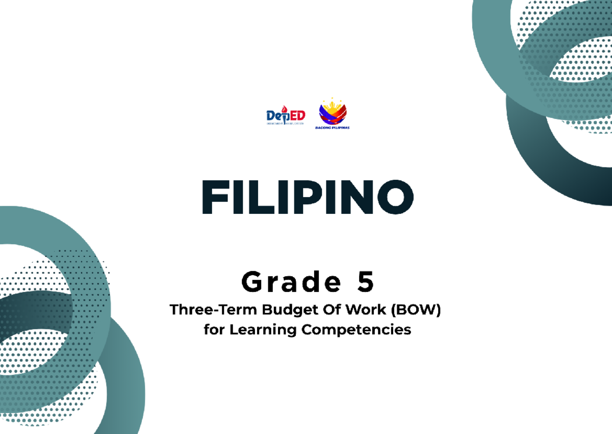 Budget of Work for Learning Competencies in Filipino G5 - Studocu