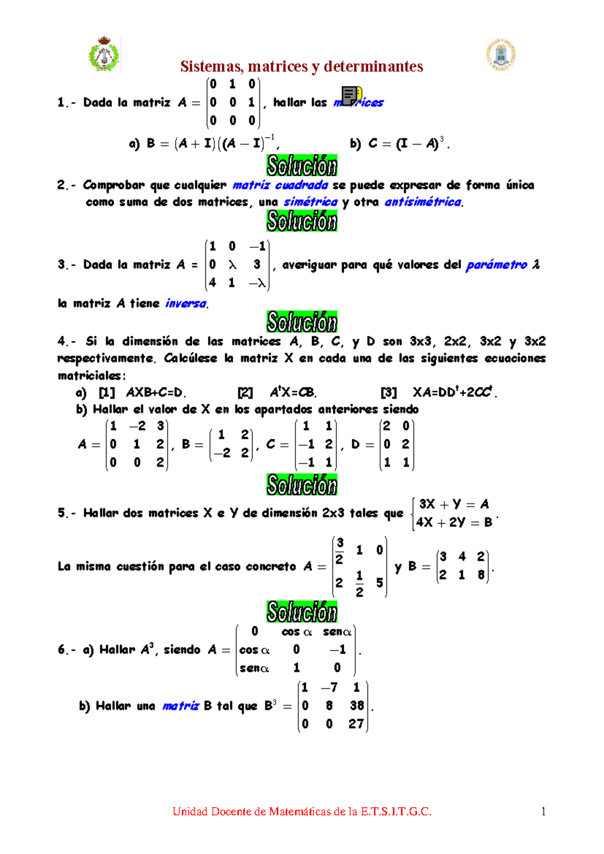 Ejercicios Resueltos de Matrices y Sistemas Lineales - MAT101 - Studocu