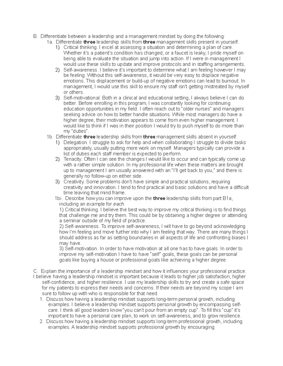 Task 2 D218 - Task 2 - B. Differentiate between a leadership and a ...