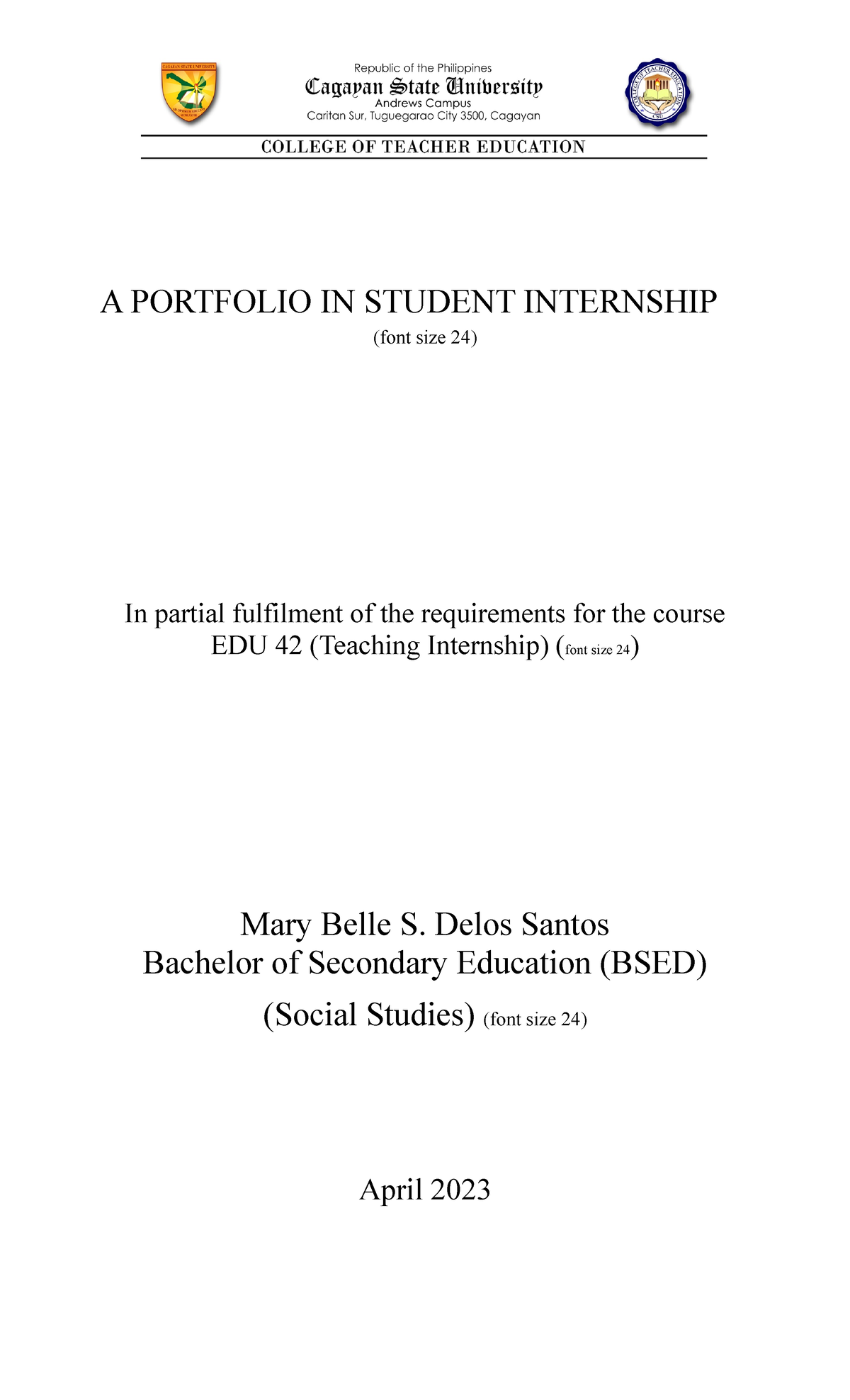 Parts of the Teaching Internship Portfolio - EDU 42 - Studocu
