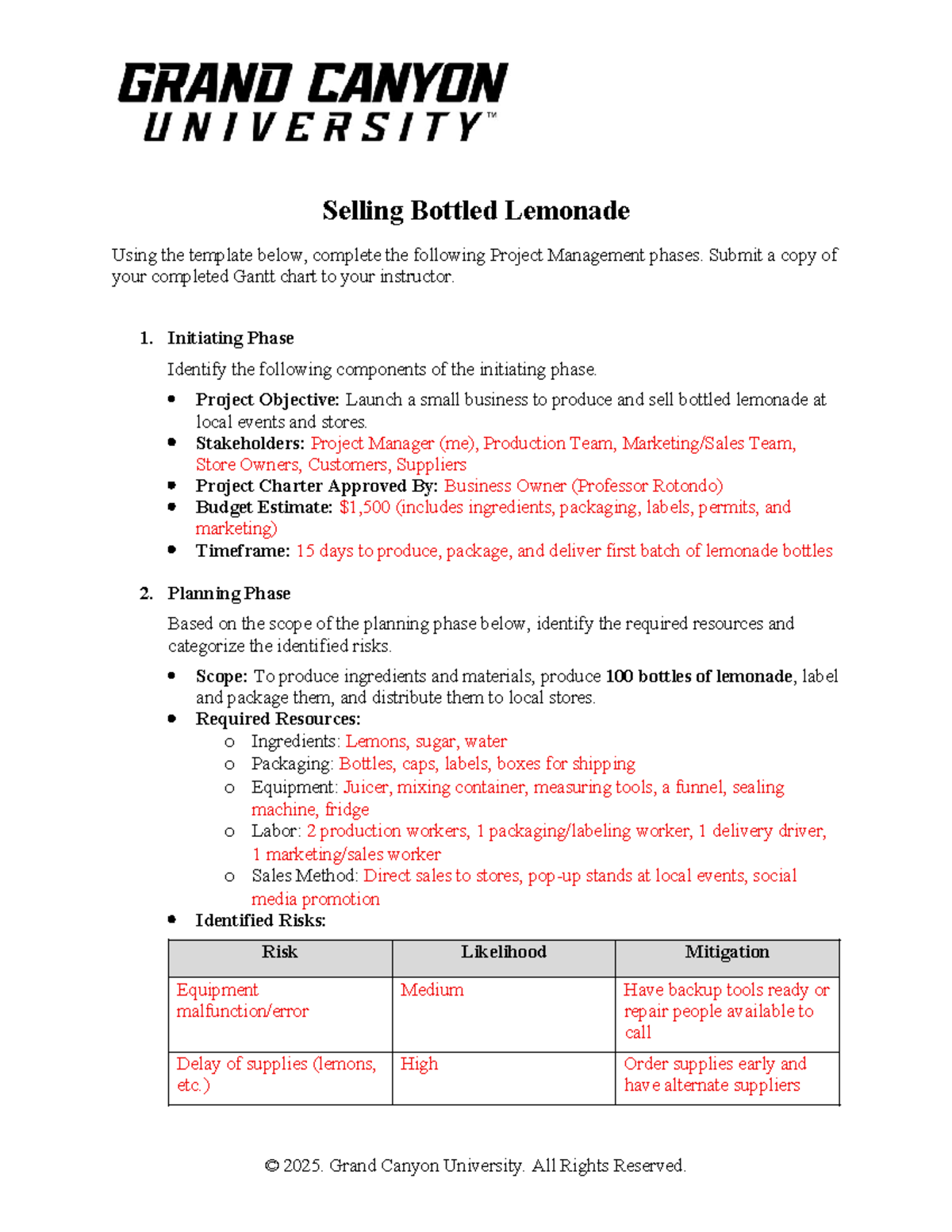 Project Management Phases for Selling Bottled Lemonade - Studocu