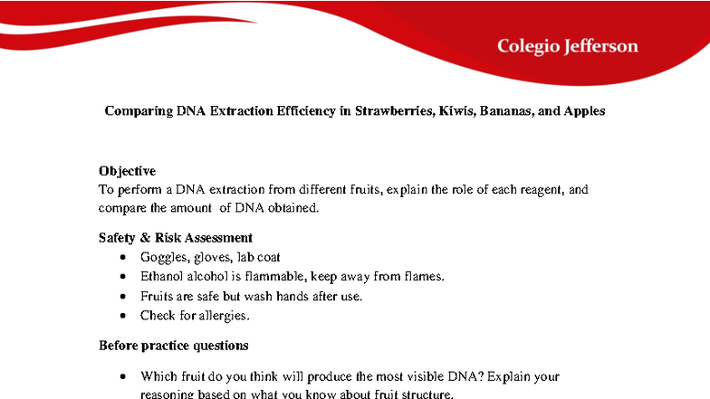 Lab Guide: DNA Extraction from Fruits (Strawberries, Kiwis, Bananas ...