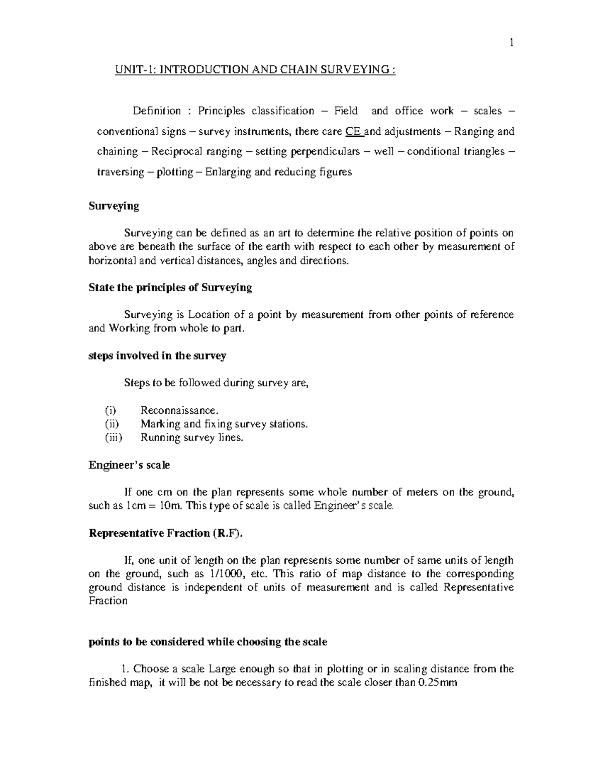 Chain Surveying and Principles - CE Survey Notes Unit-1 - Studocu