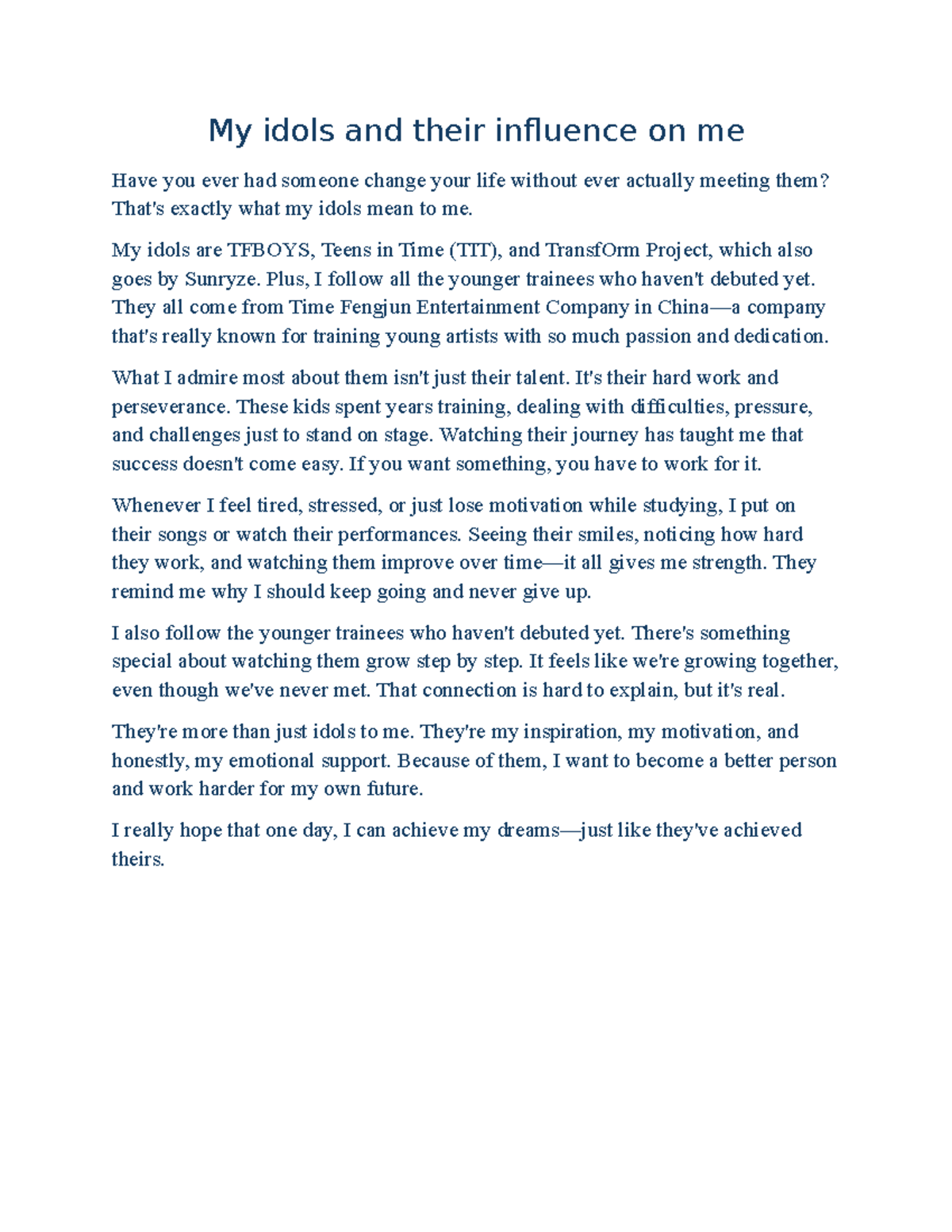 My Idols and Their Impact on My Life: A Reflection Essay - Studocu