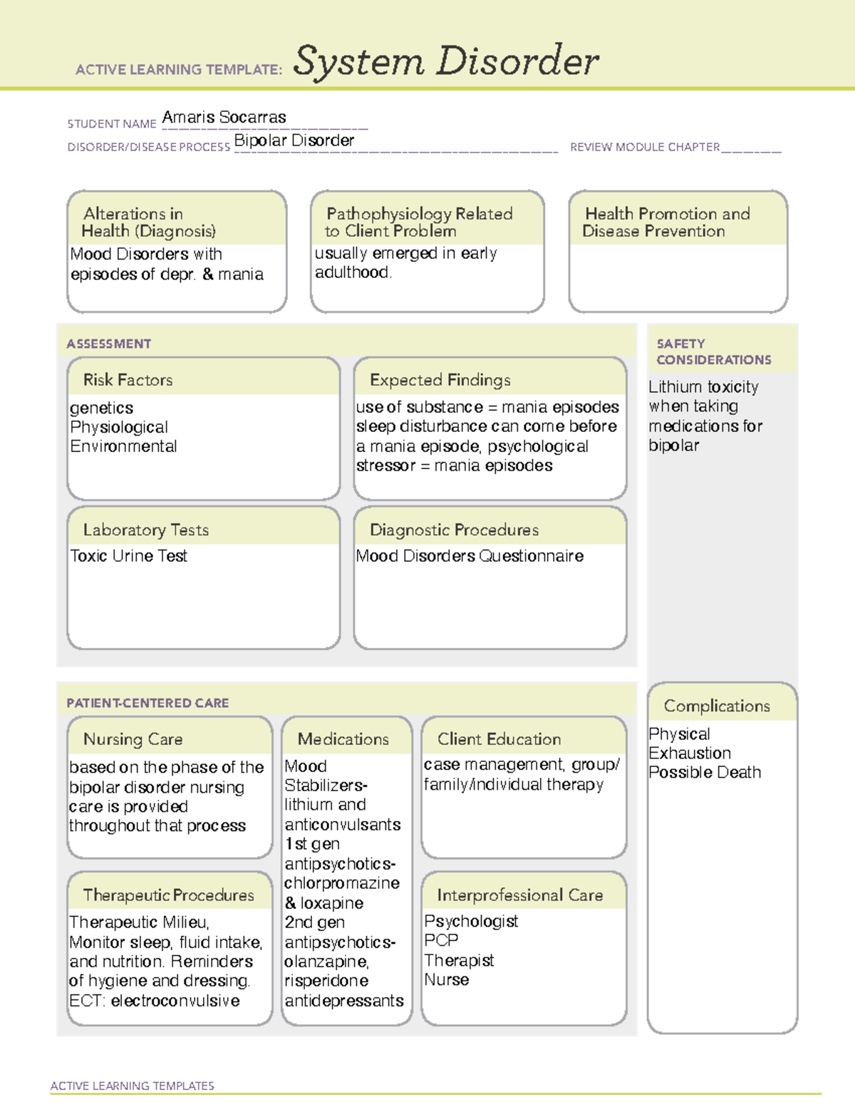 Bipolar Disorder - ATI - ACTIVE LEARNING TEMPLATES System Disorder ...