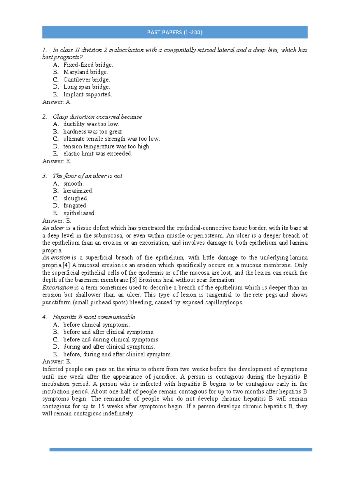 Past Papers NNN - Clinical Dentistry II (200) Exam Preparation - Studocu