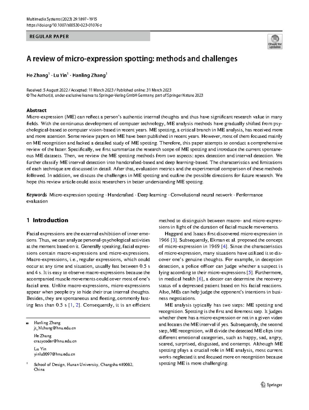 Multimedia Systems (2023) REGULAR PAPER: Comprehensive Review of ME ...